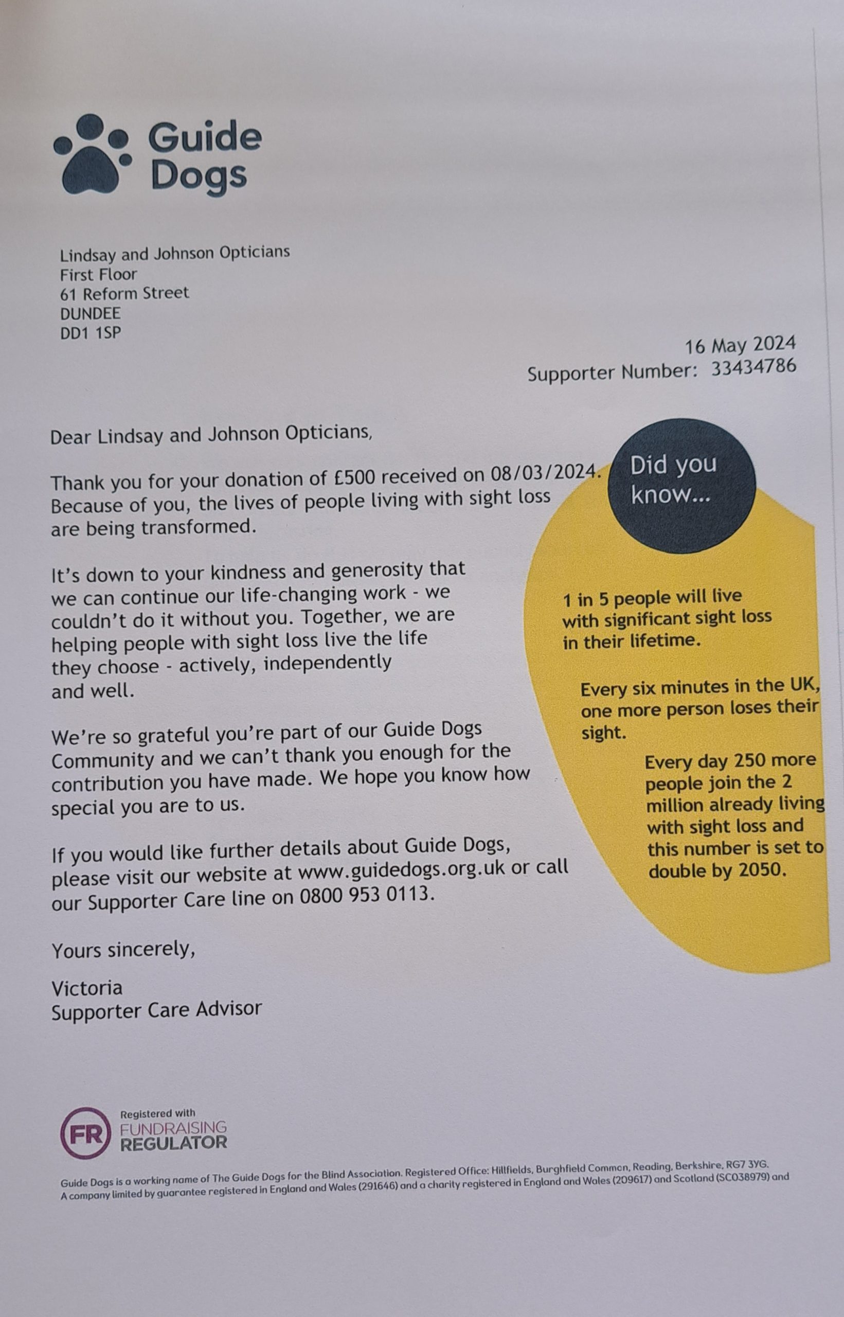 Our donation to Guide Dogs - Lindsay & Johnson Opticians